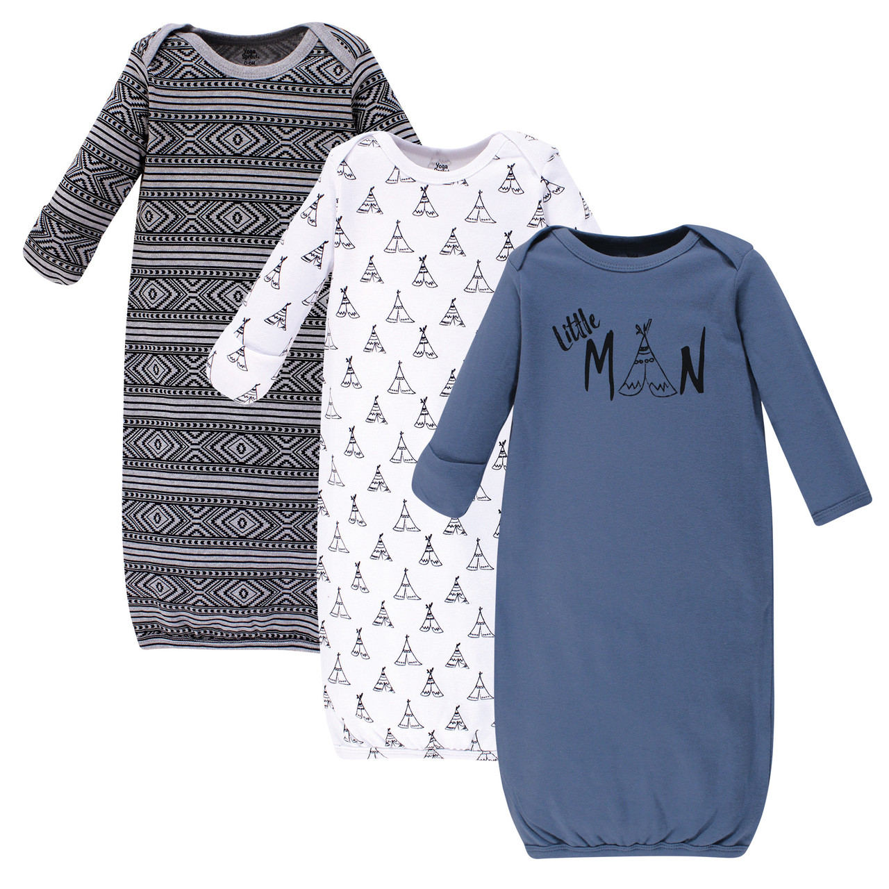Yoga Sprout Gowns, 3-Pack, Little Man | Baby and Toddler Clothes ...