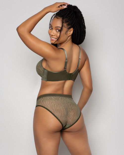 Curvy Couture Sheer Mesh Full Coverage Unlined Underwire Bra in Olive Waves - Busted Bra Shop