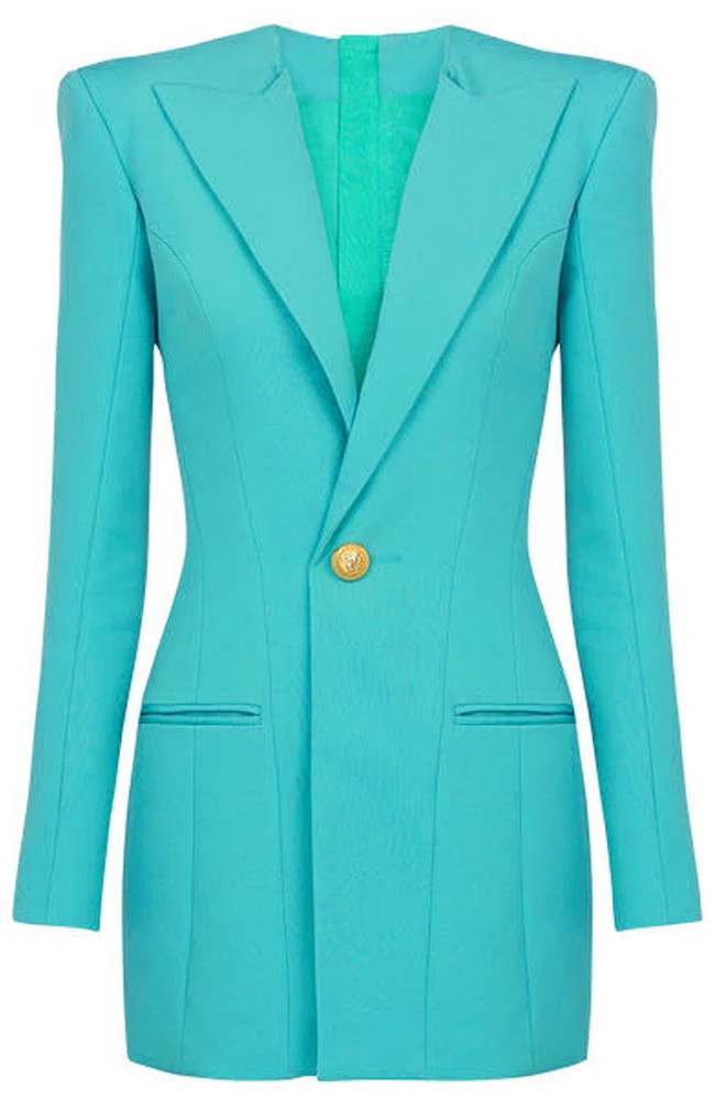 Long Sleeve Concealed Pocket Blazer Dress Turquoise - Luxe Blazer ...
