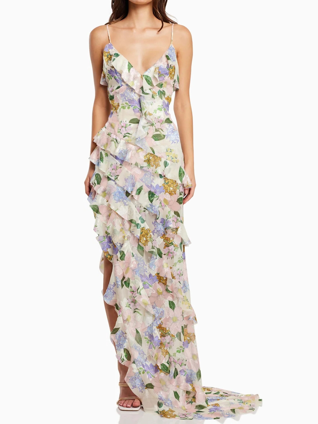 Floral Ruffle Maxi Dress Blue - Luxe Floral Dresses and Luxe Party Dresses