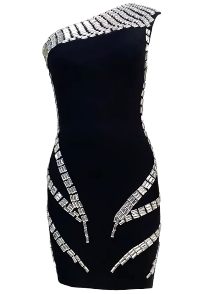 One Shoulder Crystal Dress Blue - Luxe Sequin Dresses and Luxe Party ...
