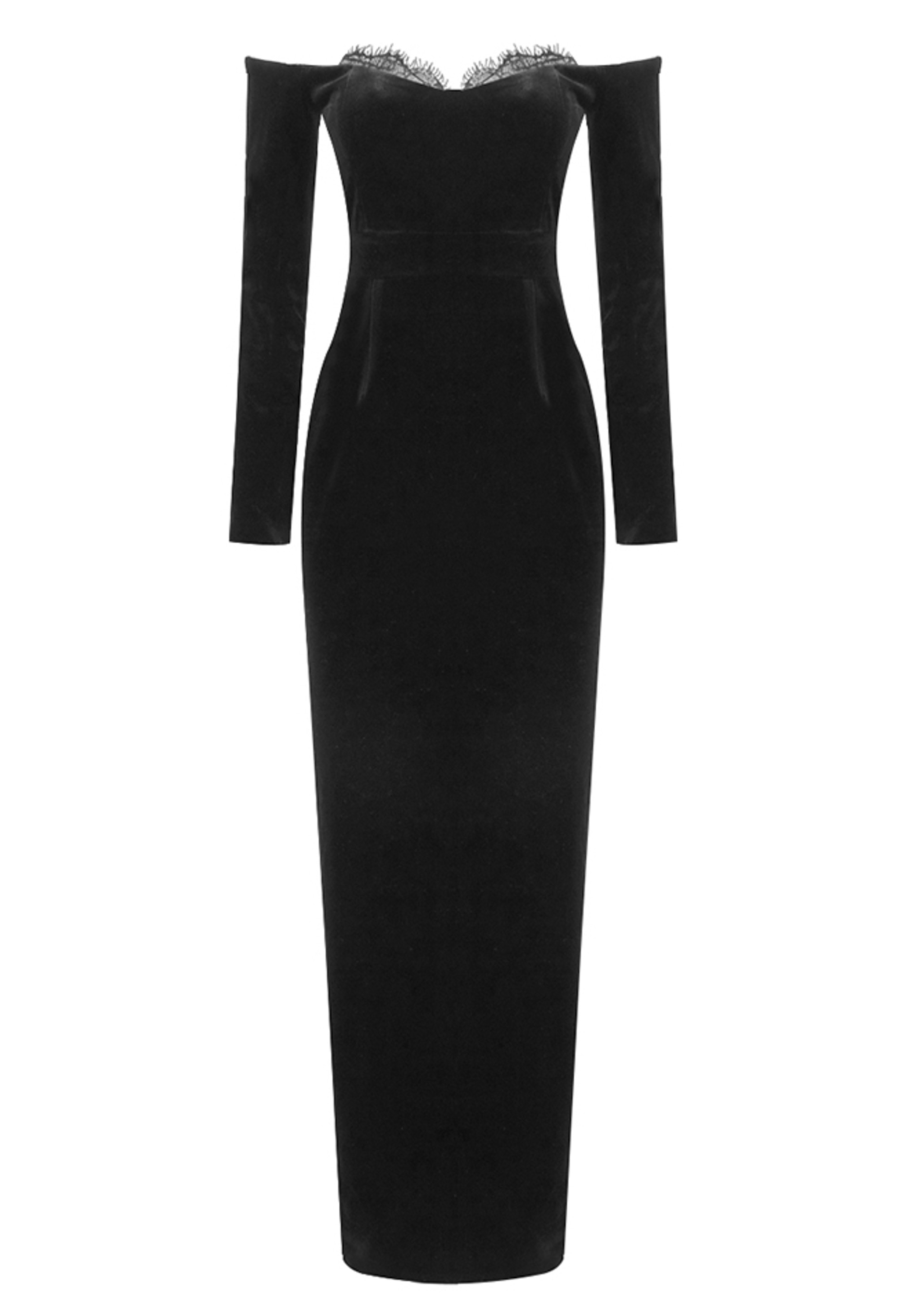 Long Sleeve Scalloped Lace Maxi Dress Black Luxe Lace Dresses And