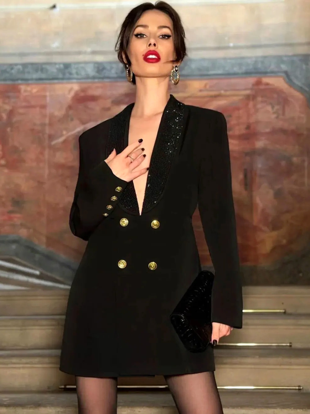 Embellished Backless Blazer Dress Black - Luxe Blazer Dresses and Luxe ...