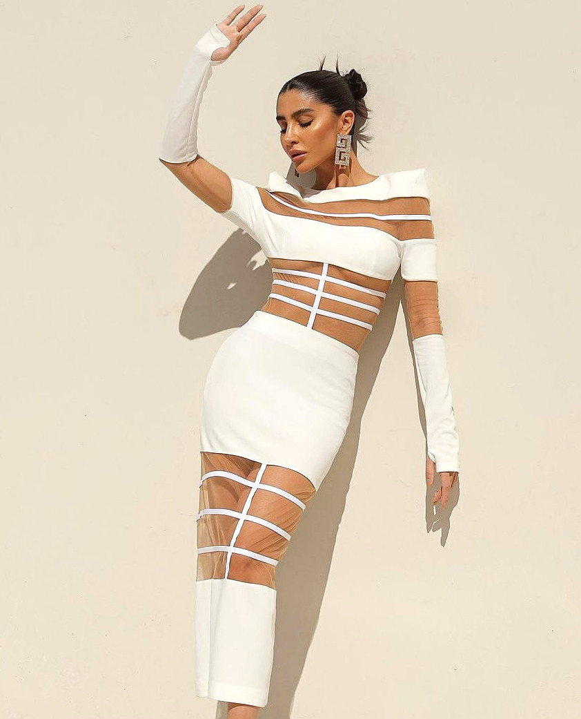 Long Sleeve Mesh Insert Midi Dress Red - Luxe Long Sleeve Dresses and ...