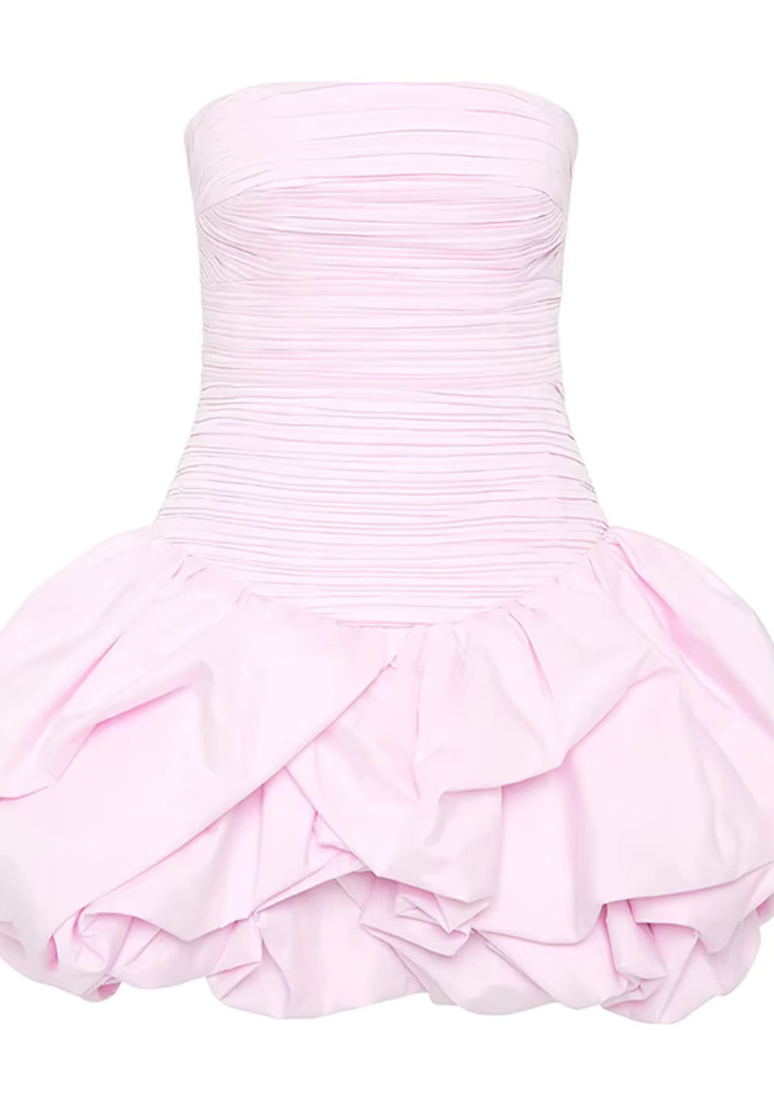 Strapless Ruched Puff Maxi Dress Pink - Luxe Maxi Dresses and Luxe ...