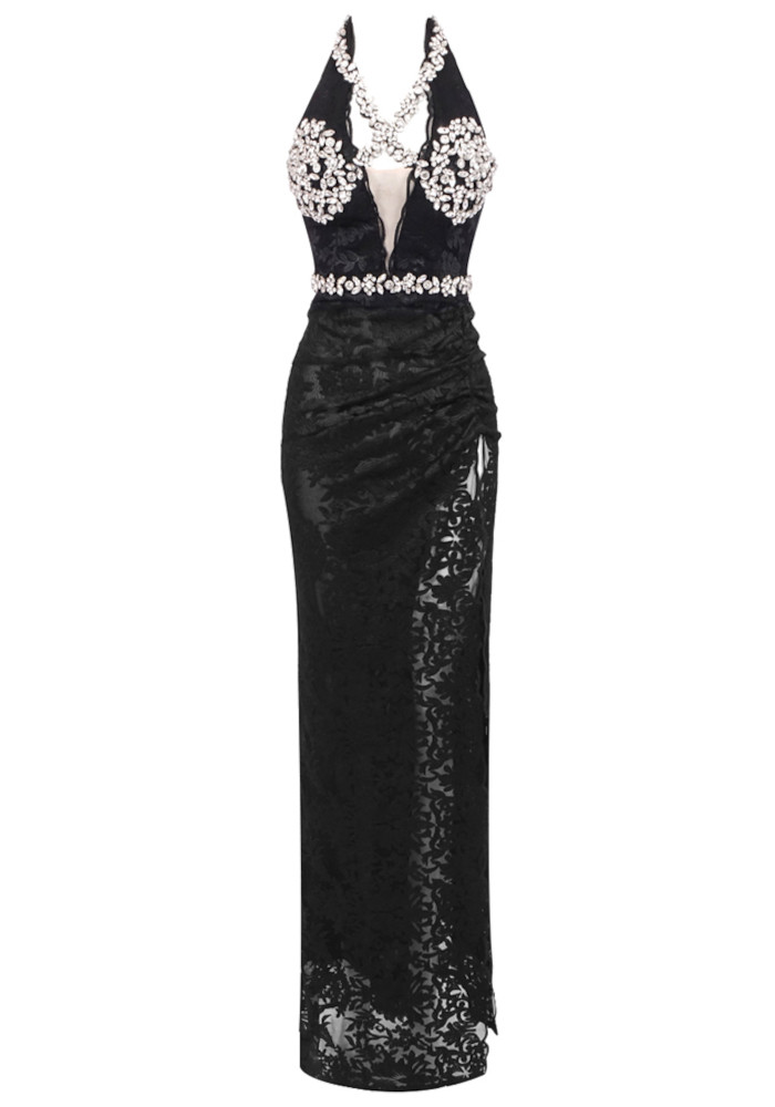 Lace Bustier Detail Maxi Dress Black - Luxe Lace Dresses and Luxe Party ...