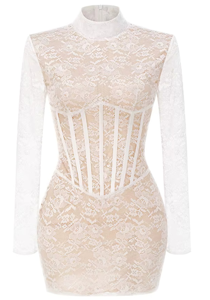 Long Sleeve Structured Lace Dress White - Luxe Lace Dresses and Luxe ...