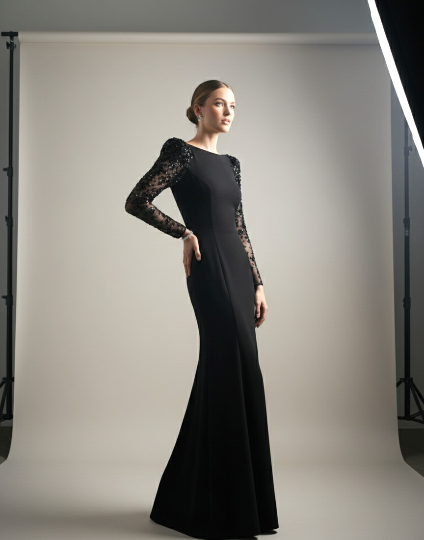Long Sleeve Embellished Neckline Maxi Dress Black - Luxe Maxi Dresses ...