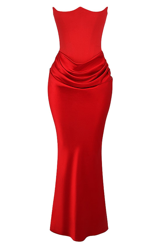 Strapless Draped Corset Dress Burgundy - Luxe Corset Dresses and Luxe ...