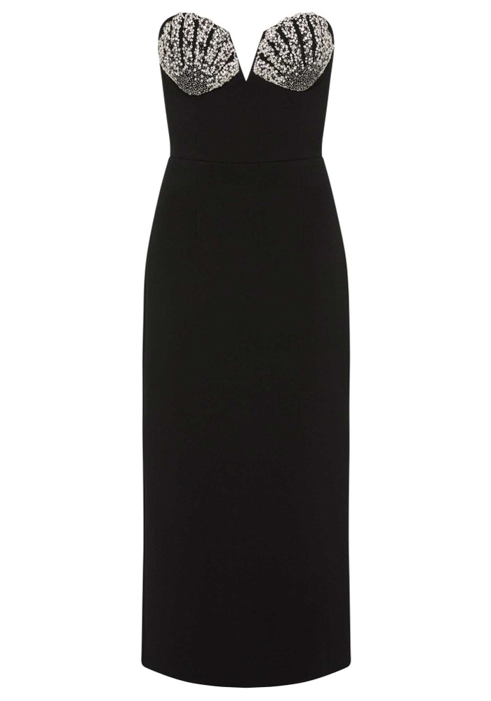 Strapless Seashell Bustier Midi Dress Black - Luxe Midi Dresses and ...