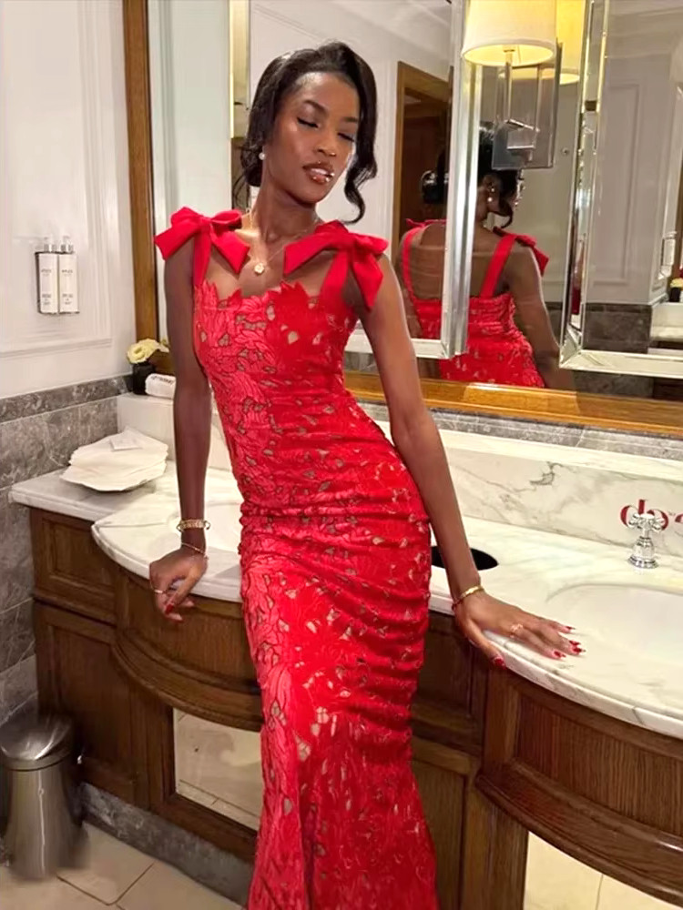 Crochet Maxi Dress Red - Luxe Floral Dresses and Luxe Party Dresses