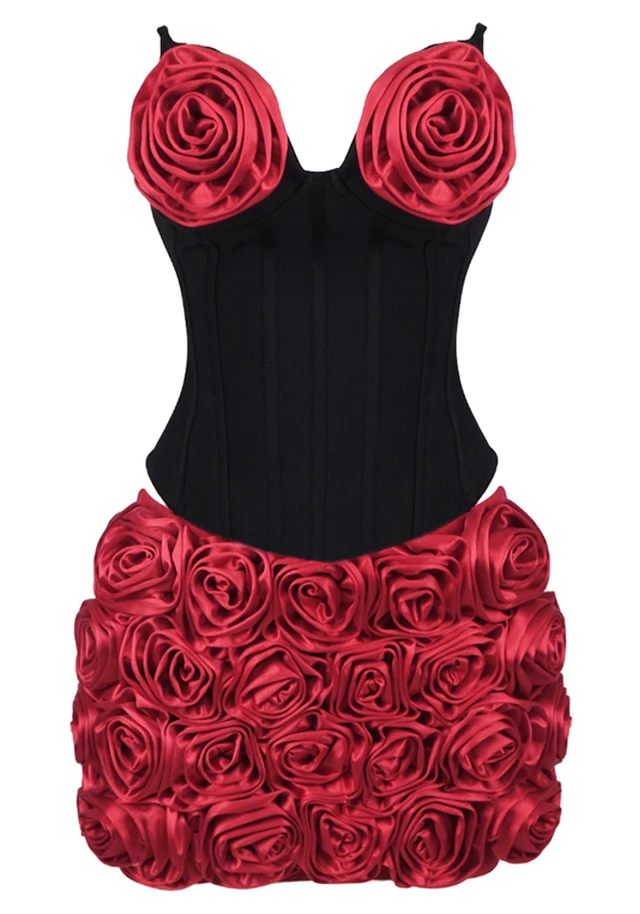 Halter Corset Floral Two Piece Dress Black - Luxe Floral Dresses and ...