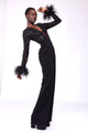 Long Sleeve Sequin Feather Jumpsuit Black - Luxe Jumpsuits and Luxe Party Jumpsuits