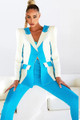 Long Sleeve Colorblock Suit Blue White - Luxe Suits and Luxe Party Dresses
