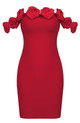 Rose Detail Bardot Dress Red - Luxe Mini Dresses and Luxe Party Dresses