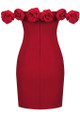 Rose Detail Bardot Dress Red - Luxe Mini Dresses and Luxe Party Dresses