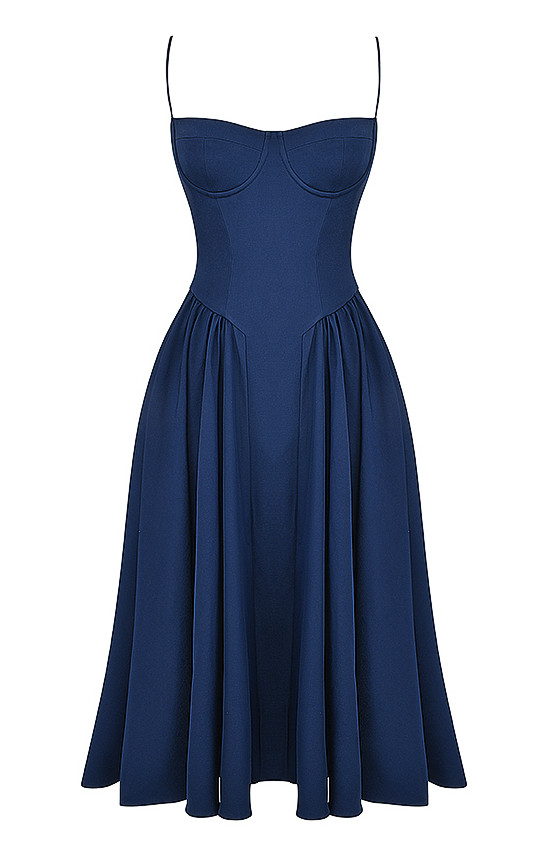 Bustier Corset A Line Midi Dress Navy Blue - Luxe Midi Dresses and Luxe ...
