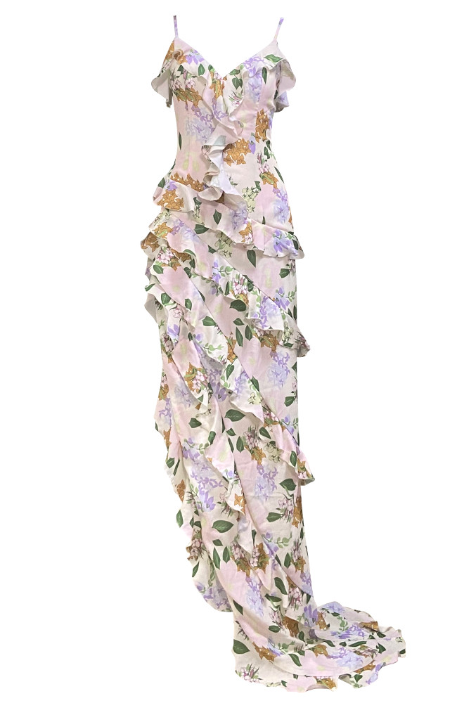 Floral Ruffle Maxi Dress Blue - Luxe Floral Dresses and Luxe Party Dresses