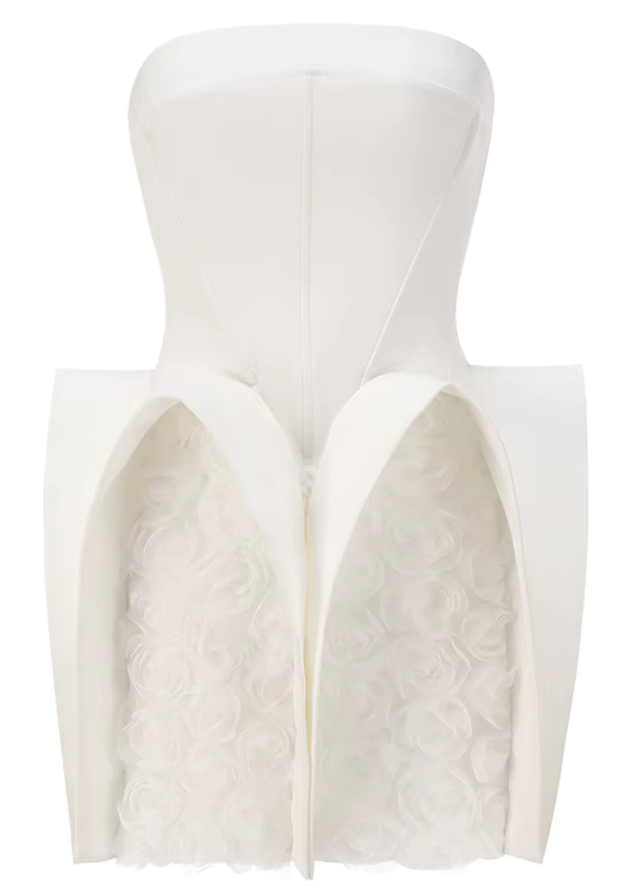 Structured Ruffle Dress White - Luxe Ruffle Dresses and Luxe Party Dresses