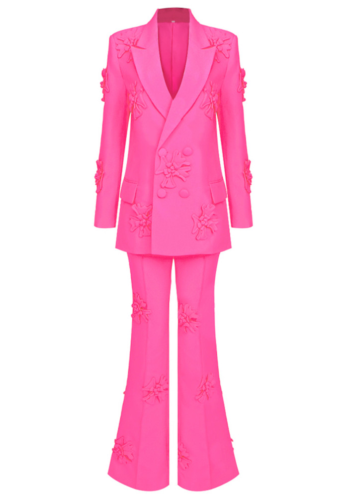 Long Sleeve Two Piece Suit Hot Pink - Luxe Suits and Luxe Party Dresses