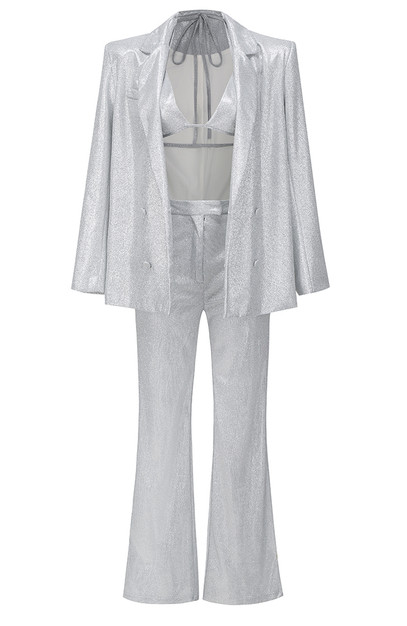 Sparkly Three Piece Suit Silver - Luxe Suits and Luxe Party Dresses