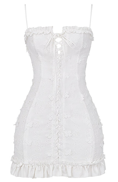 Lace Up Broderie Ruffle Dress White - Luxe Mini Dresses and Luxe Party ...