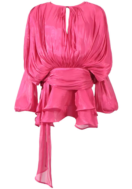 Long Sleeve Draped Ruffle Two Piece Dress Hot Pink - Luxe Two Piece ...