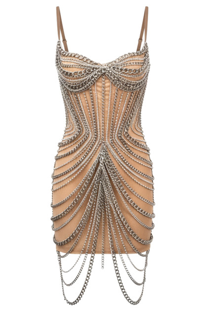 Chain Detail Dress Nude - Luxe Mini Dresses and Luxe Party Dresses
