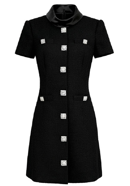 Short Sleeve Crystal Button Dress Black - Luxe Little Black Dresses and ...