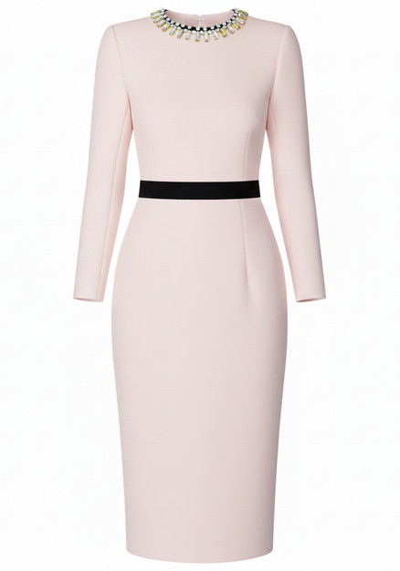 Long Sleeve Crystal Neckline Midi Dress Pink - Luxe Midi Dresses and ...