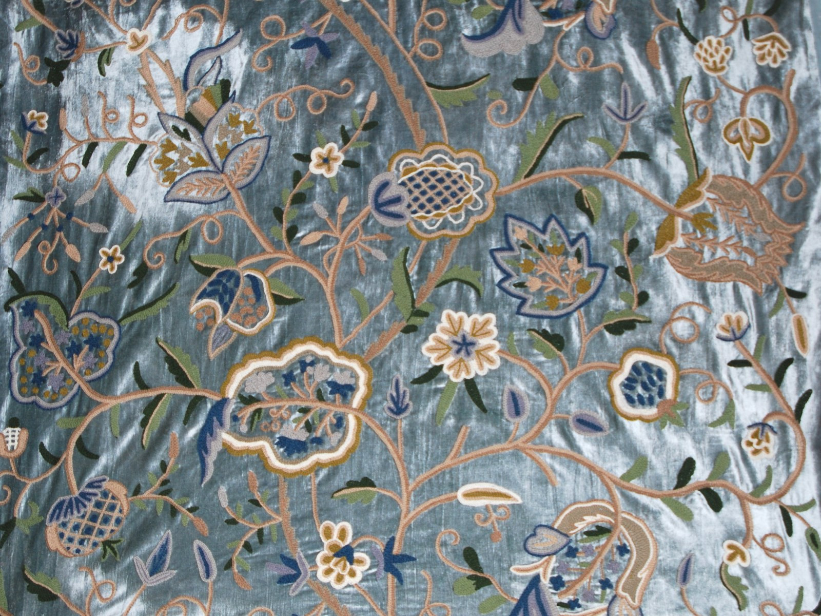 Kashmiri Crewel Fabric, Ethnic Hand Embroidered Fabrics