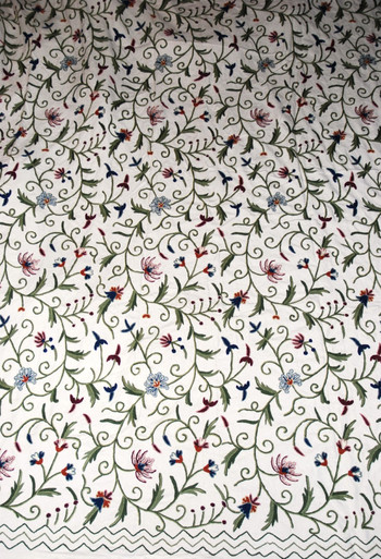 Cotton Crewel Embroidered Bedspread Jacobean, Multicolor #TML1002