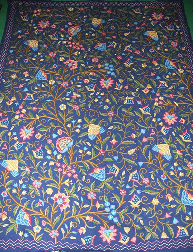 Cotton Crewel Embroidered Bedspread "Tree of Life" Navy Blue ...