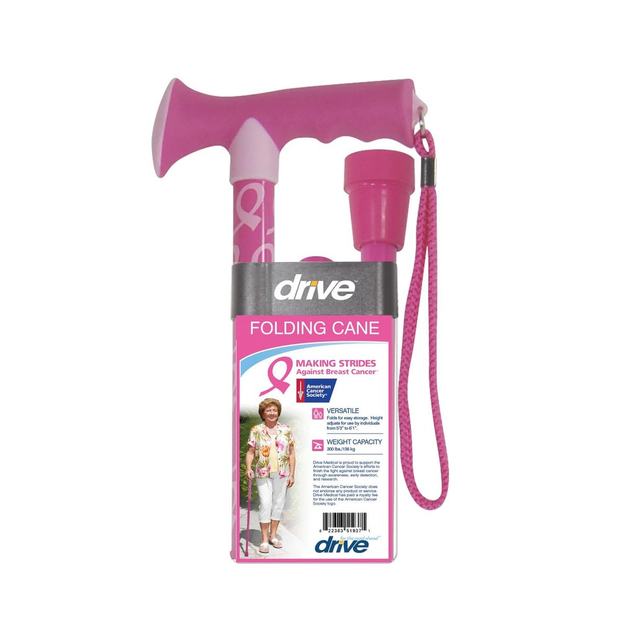 Drive Medical Breast Cancer Awareness Height Adjustable Folding Cane ...