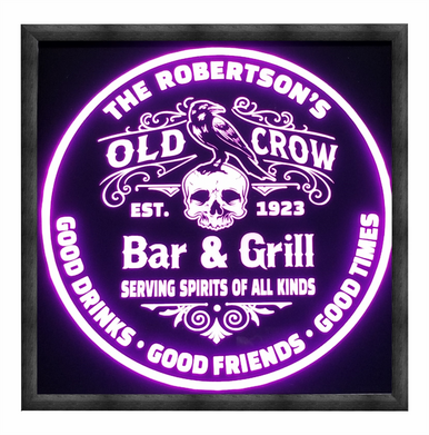 Personalized Old Crow Bar & Grill LED Sign Custom Name Year Skull Crow ...