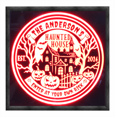 Personalized Haunted House LED Sign – Custom Halloween Family Name ...