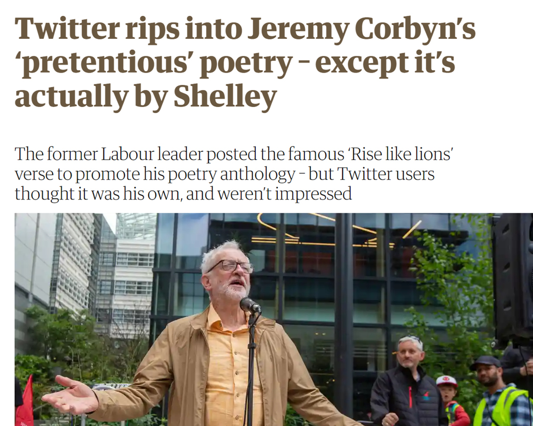 “Twitter rips into Jeremy Corbyn’s ‘pretentious’ poetry – except it’s ...