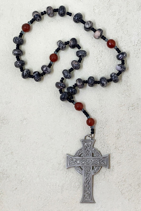 Lg Gray Pink Mottled Stone and "Carnelian" Beads| Cynthia Webb Designs