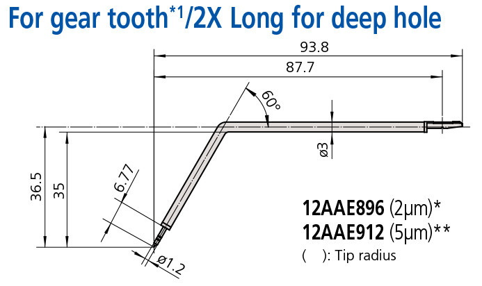 Mitutoyo Gear Tooth Stylus 2X Long for Deep Hole, Tip Angle 60°, Tip ...