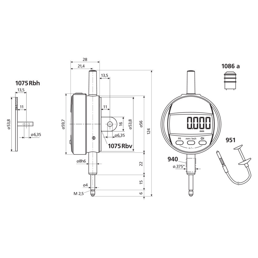 Mahr MarCator 1075 R Digital Indicator, 12.5mm Range, 0.01mm Resolution ...