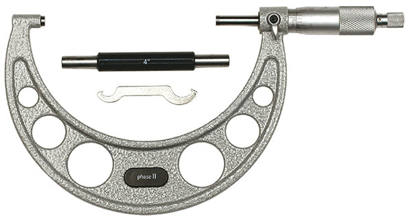 Phase II 4-5" Range .0001" Grad. Flat End Spindle Outside Micrometer ...