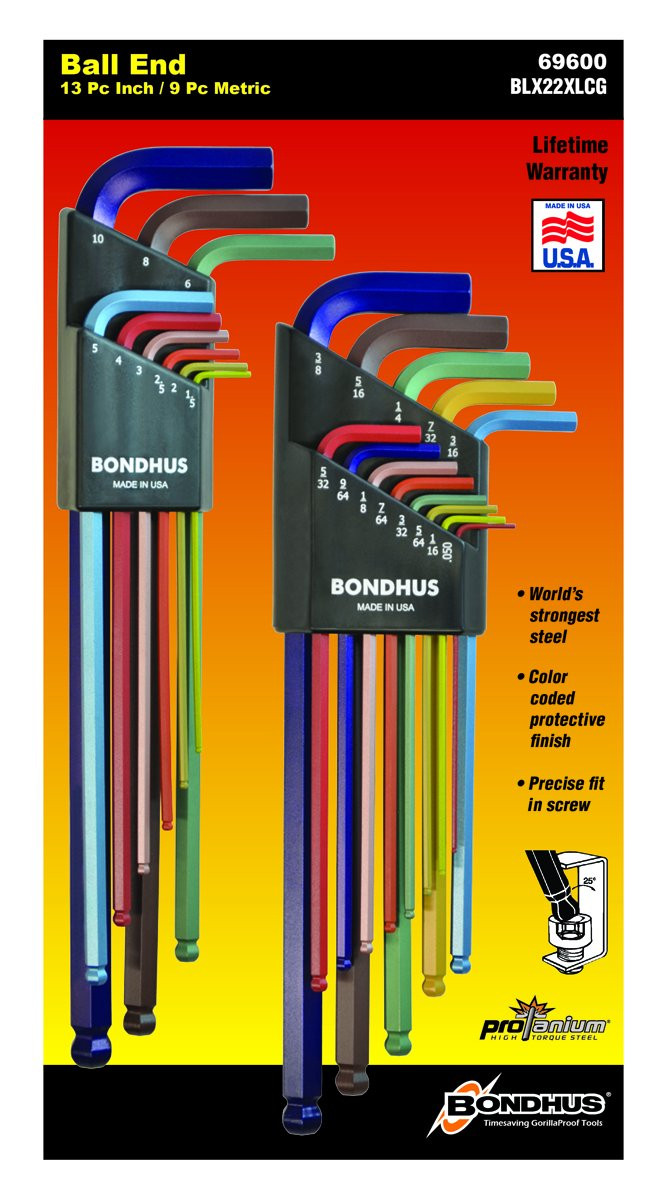 Bondhus Ball End L-Wrenches ColorGuard Finish, Pieces: 22 | Length: X ...