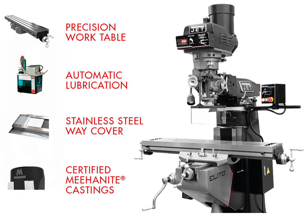 JET Elite 9" x 49" Variable Speed Mill ETM-949 with Servo X, Y & Z-Axis ...