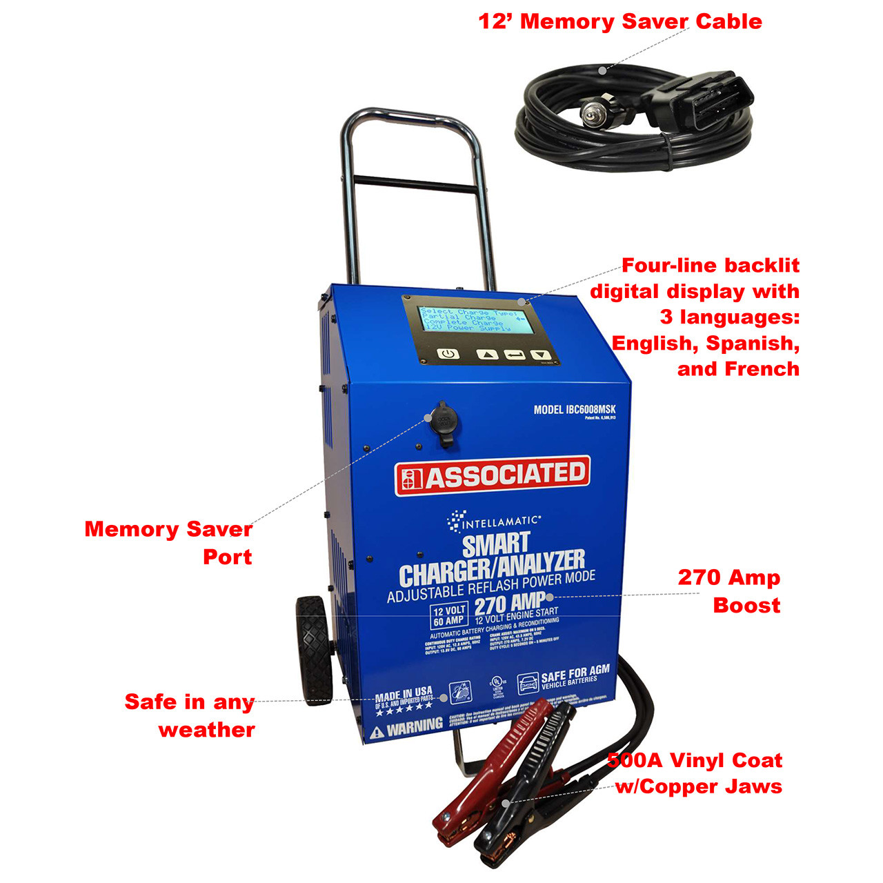 Associated Equipment Intellamatic Smart Battery Charger/Analyzer, 12V ...