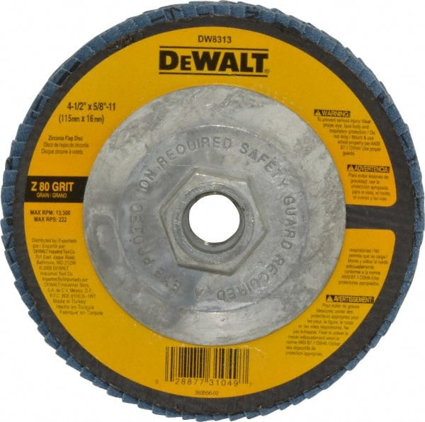 DeWALT 4-1/2" 80 Grit 5/8-11 Center Hole Type 29 Zirconia Alumina Flap ...