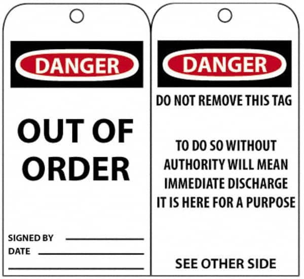 NMC 25 Qty 1 Pack 3" High x 6" Long, DANGER - OUT OF ORDER, English ...