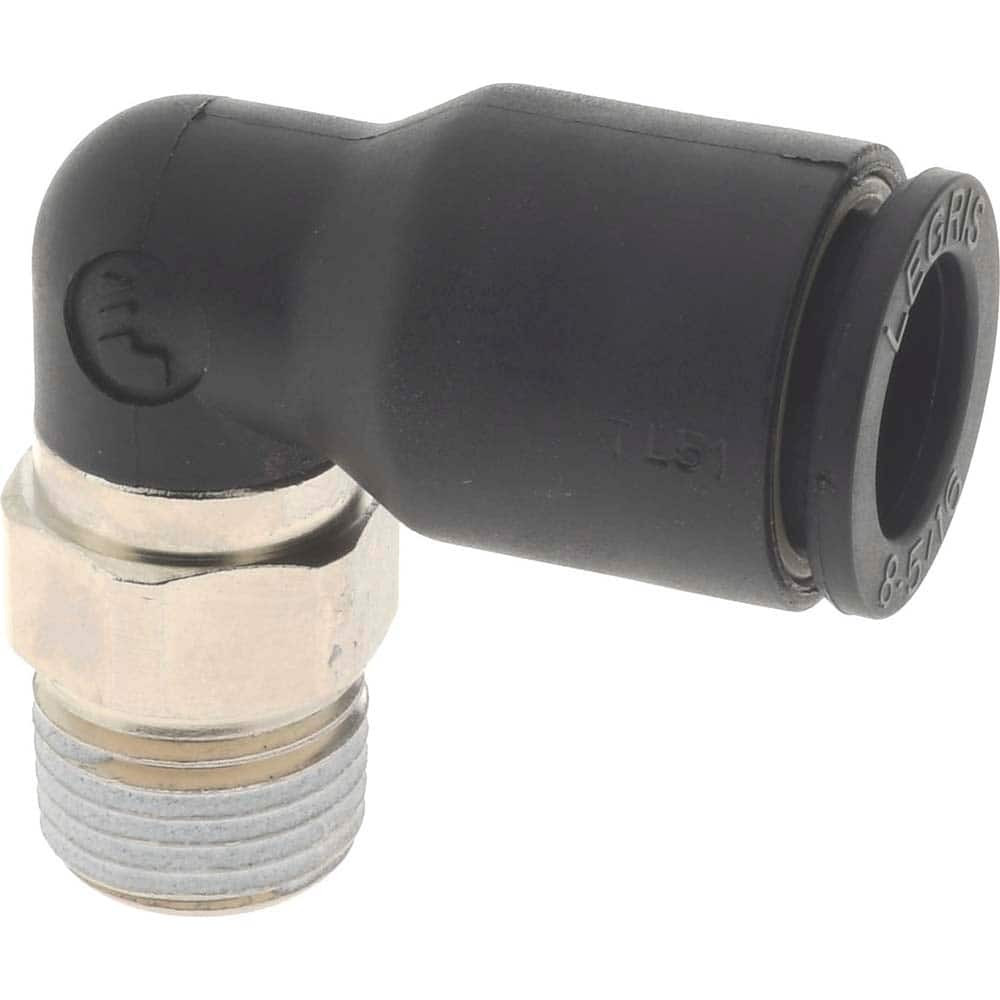 Legris 5/16" OD, 1/8 NPT, Nylon/Nickel Plated Brass Push-to-Connect Male Elbow 290 Max psi 3109 ...