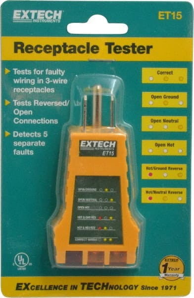 Extech Receptacle Tester LED Display ET15 - 01447044| Penn Tool Co., Inc