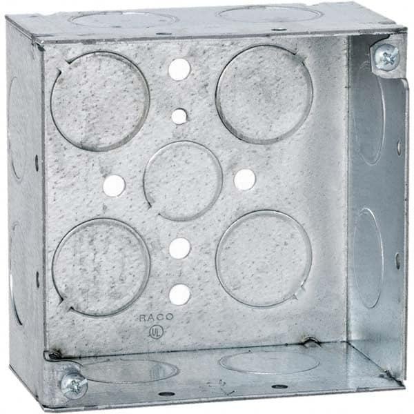 Hubbell RACO 4 x 4 x 2.425" Steel Square Device Box 2 Gangs, (13) 1/2 ...