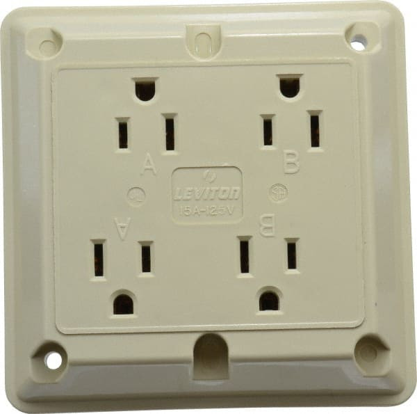 Leviton 125 VAC 15A NEMA 5-15R Specification Grade Ivory Straight Blade ...